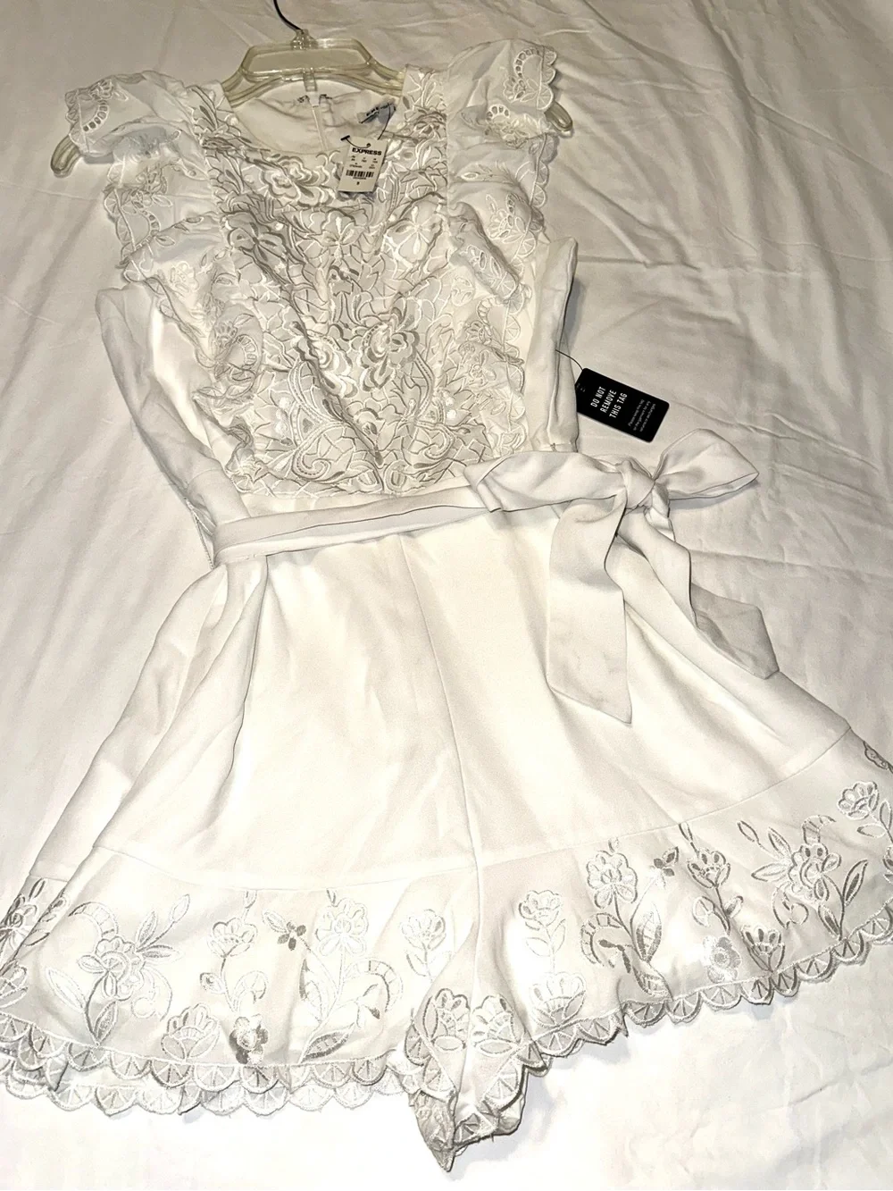 Express | Pants & Jumpsuits | Express White Lace Flutter Sleeve Romper ...